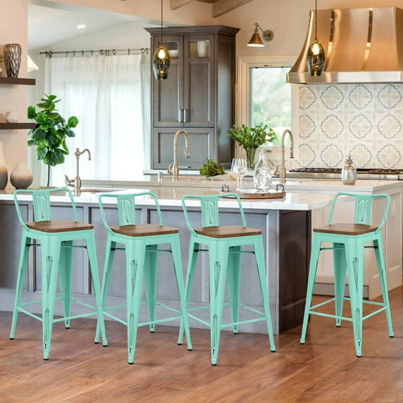 Fantizee 30 inch Metal Bar Stools Set of 4 Industrial Counter Height ...