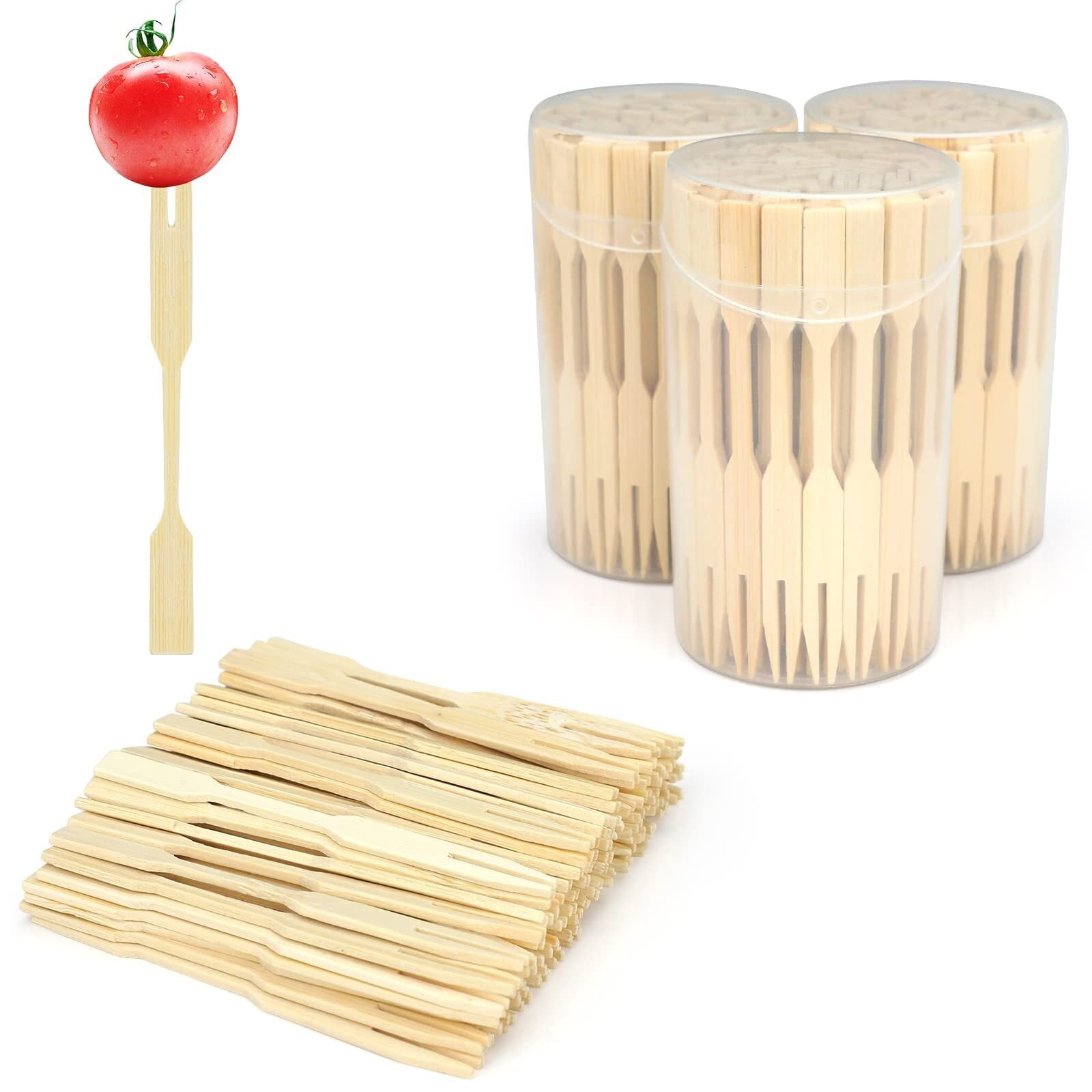 Fantj 3 Packs Mini Bamboo Forks 3.5 inch, Small Forks for Appetizers ...