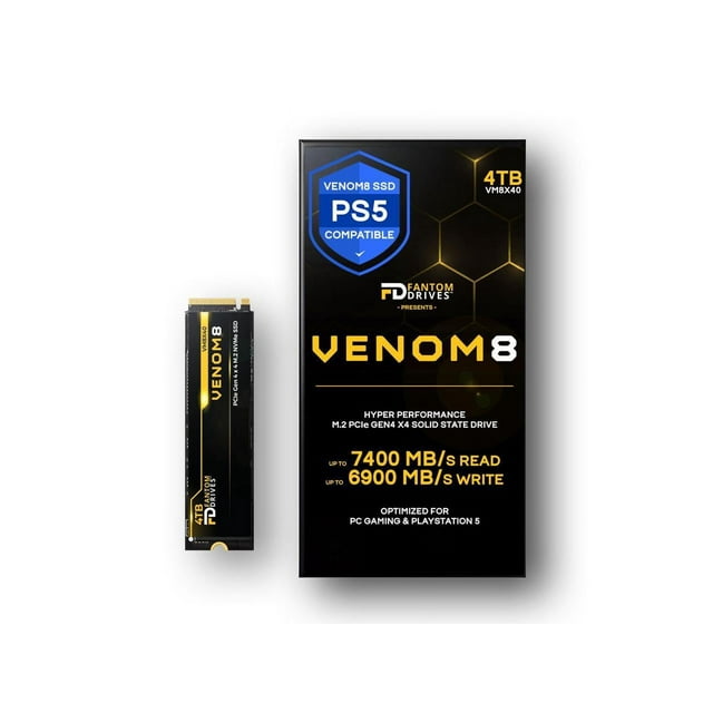 Fantom Drives VENOM8 4TB NVMe Gen 4 M.2 SSD for PS5, Gaming Computer ...