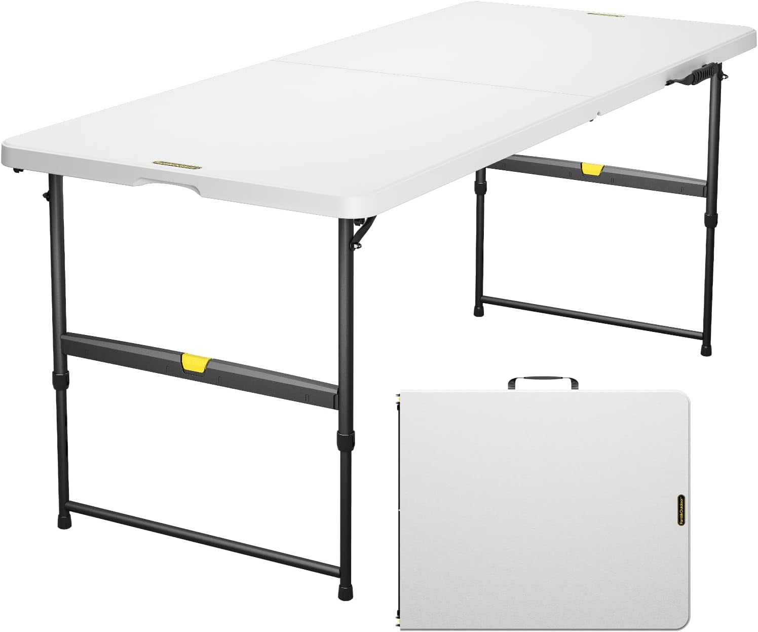 FanttikOutdoor 6ft Portable Folding Table, 3 Heights, One-Handed Height ...