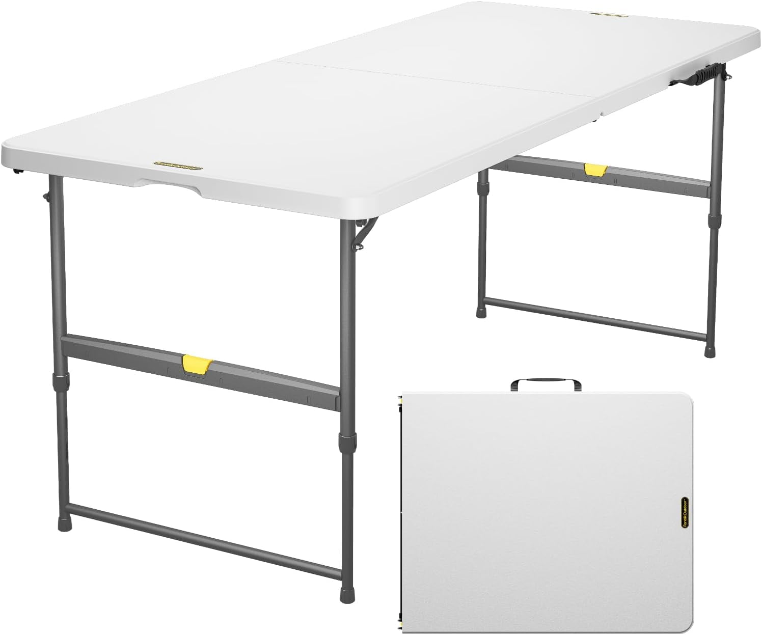 FanttikOutdoor 6ft Portable Folding Table, 3 Heights, One-Handed Height ...