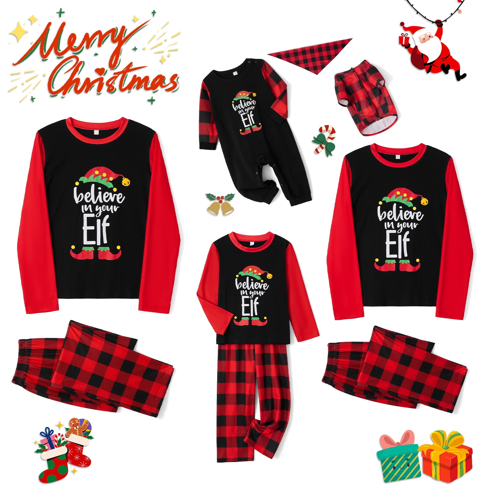 Fanvereka Matching Christmas Pajamas for Family Long Sleeve Elf Print ...