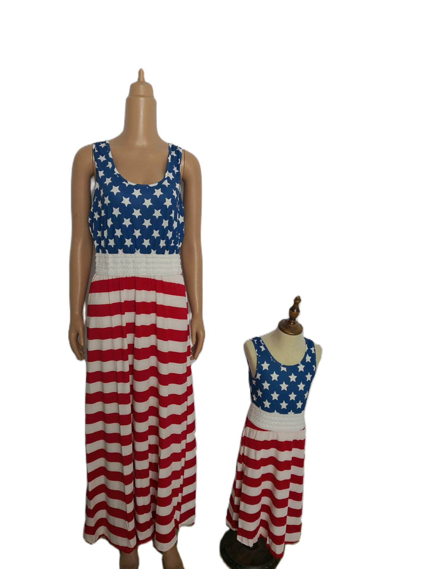 Fanvereka Mother Daughter Family Matching Dress Sleeveless Stripes Dot ...