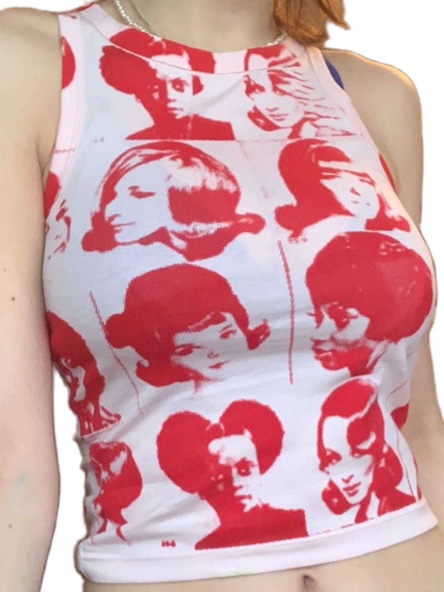 Fanvereka Women Print Crop Top Y2k E Girls 90s Sleeveless Tank Top