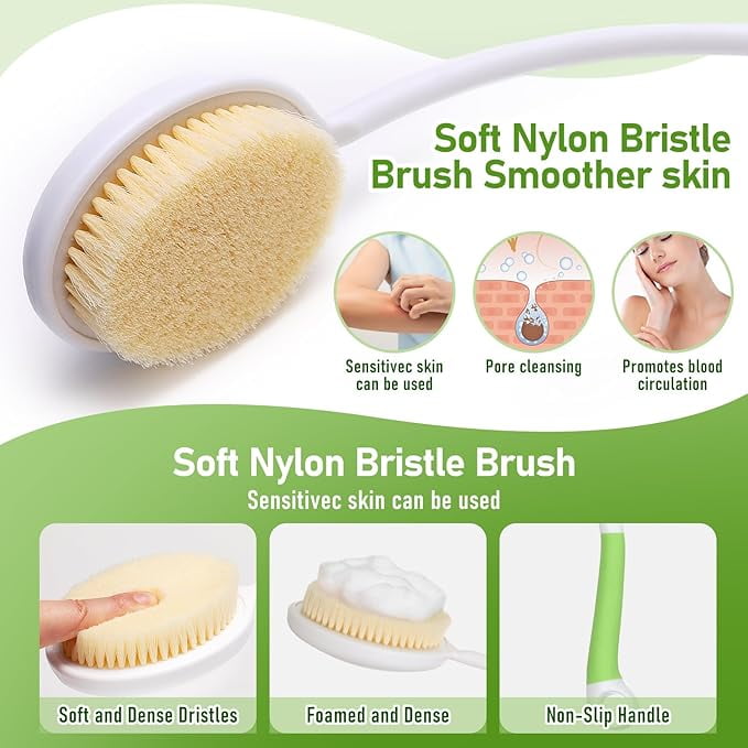 Fanwer 27.5" Long Handled Back Bath Brush for Shower, Back Scrubber for ...