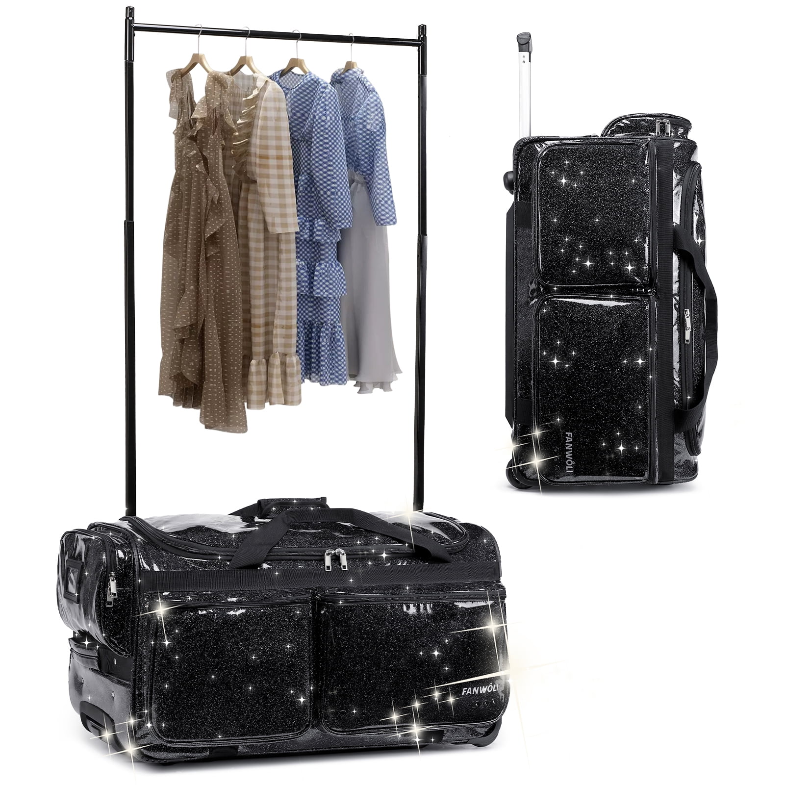 Fanwoli 28" Dance Bag with Garment Rack,Upgraded Collapsible Glittering ...