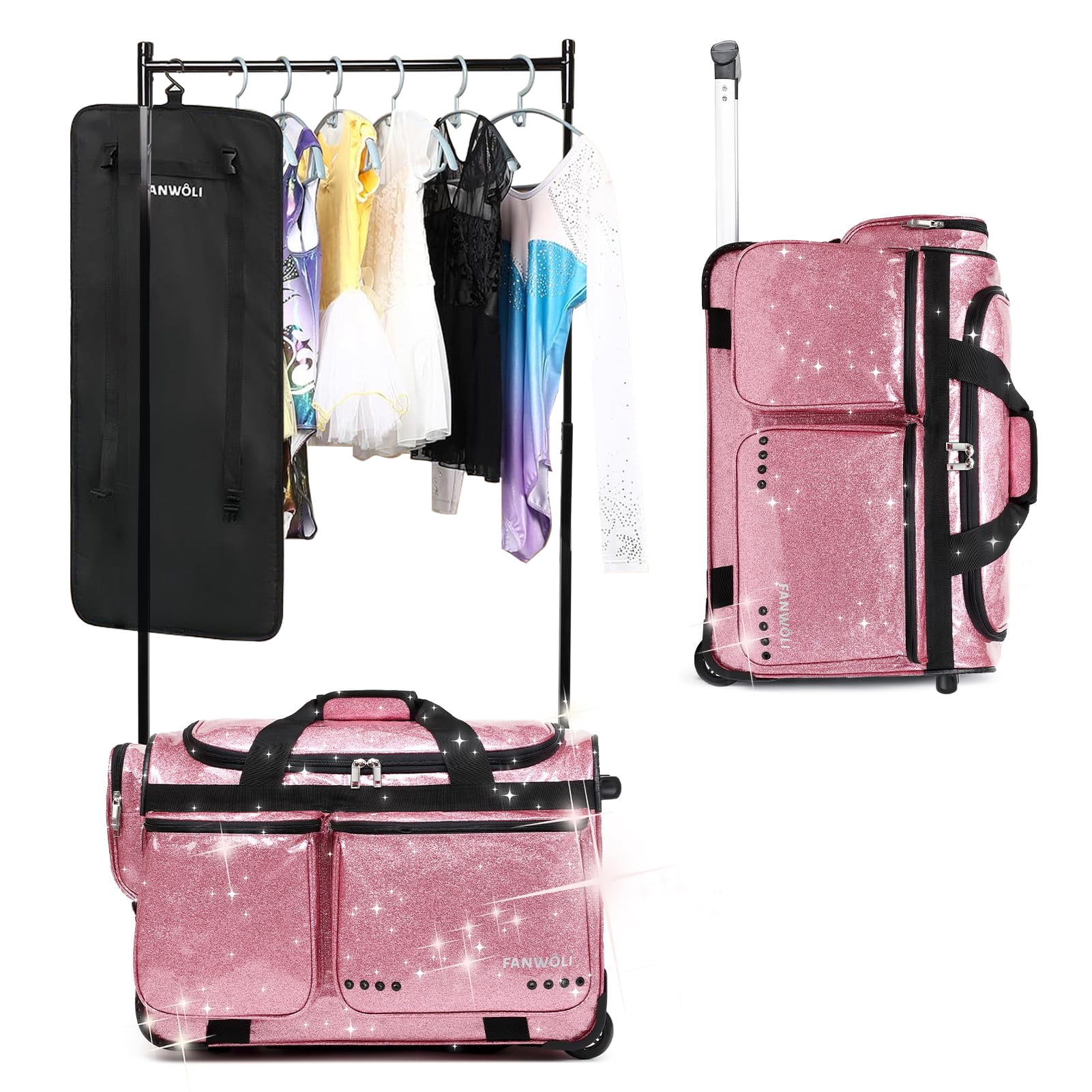 Fanwoli Dance Bag with Garment Rack, 23"Upgraded Collapsible Rolling ...