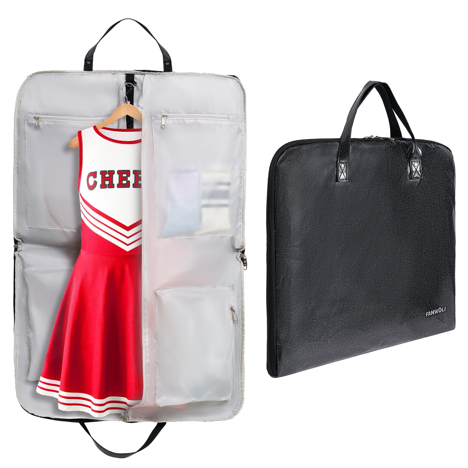 Fanwoli Glitter Uniform Garment Bag,Fordable Cheer Garment Bag with 4 ...