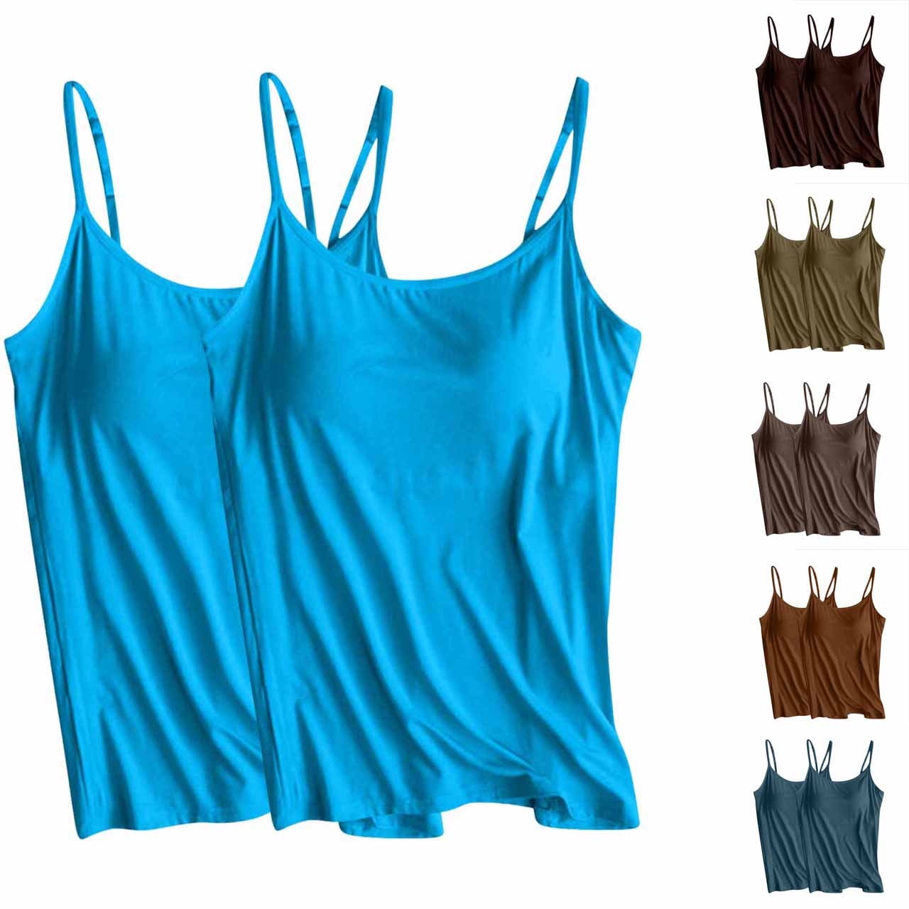 Fanxing 2 PC Womens Plus Size Tank Tops Build in Bra Spaghetti Straps ...