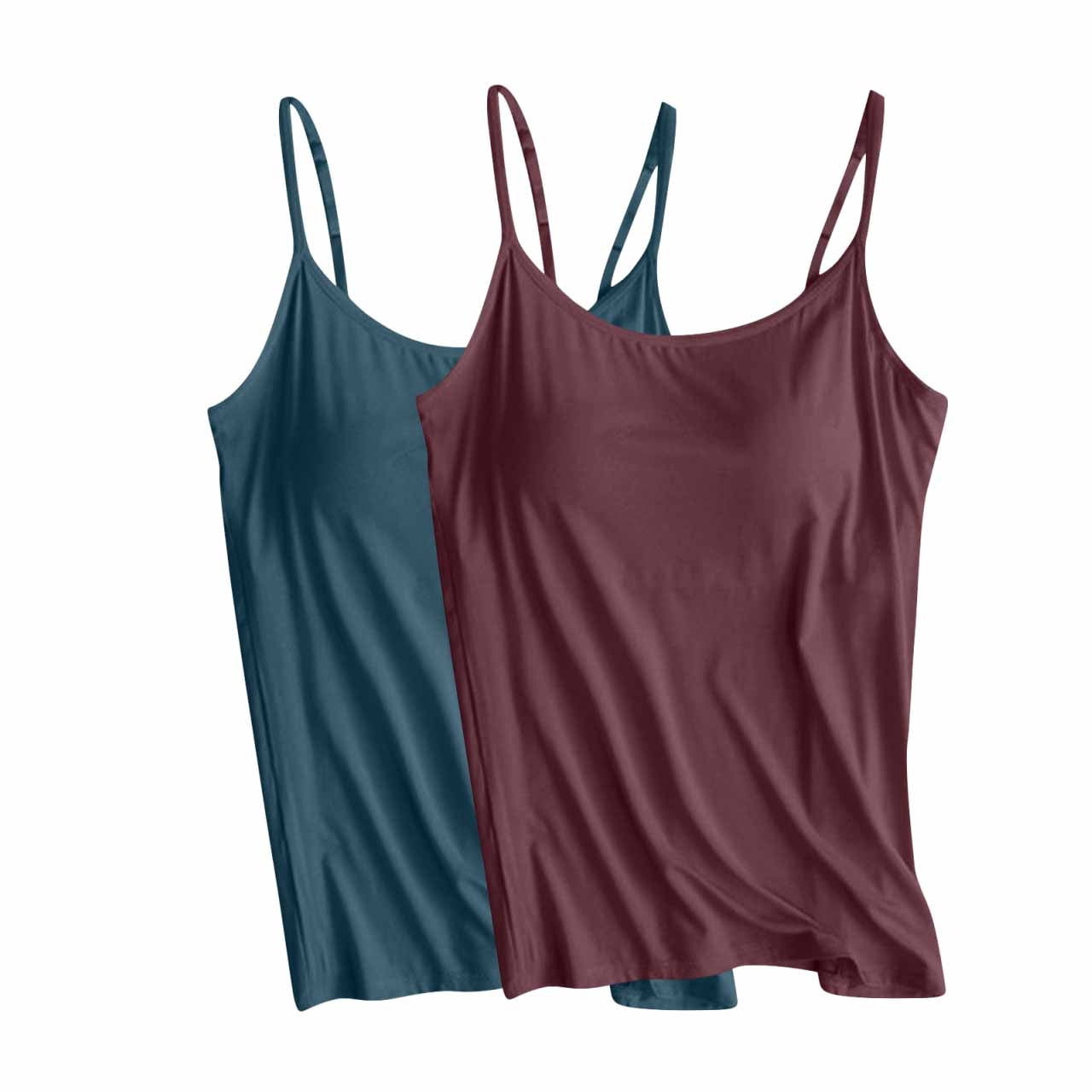 Fanxing 2 PC Womens Plus Size Yoga Tanks Tops Modal Built-in Bra Padded ...