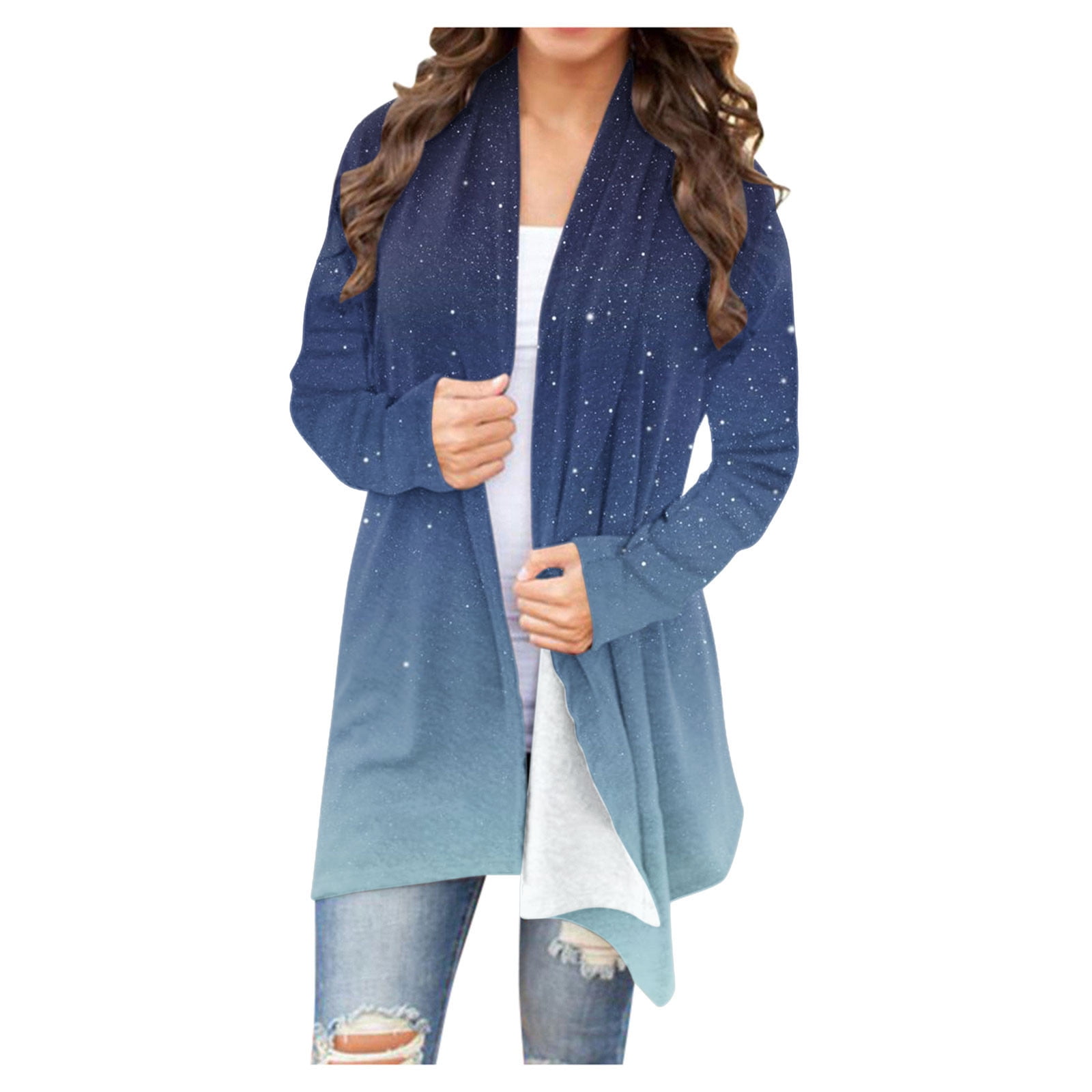 Fanxing 2024 Fall Long Cardigans for Women Stars Printed Open Front ...