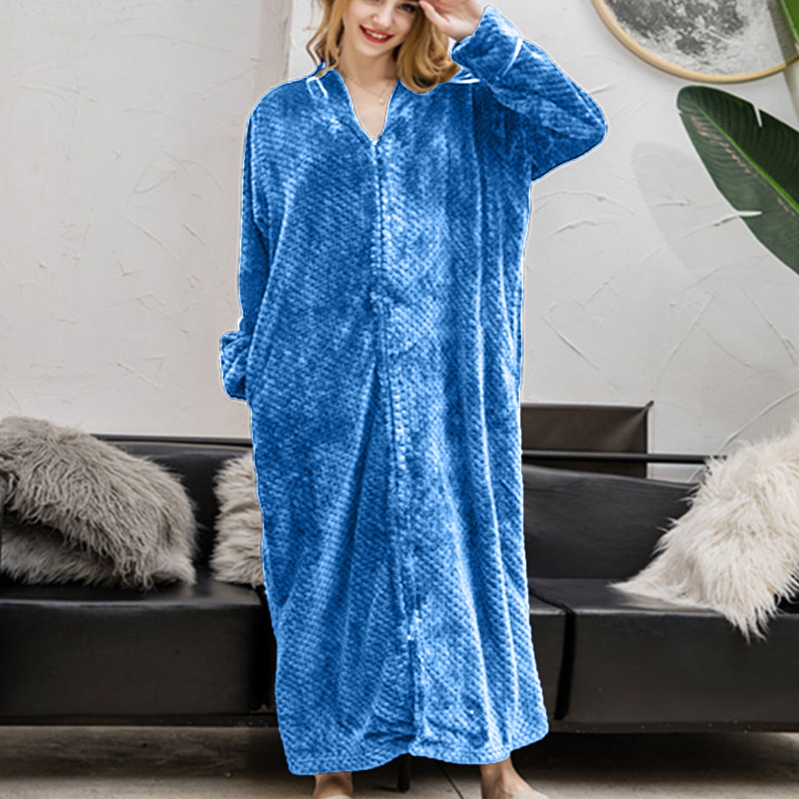 Fanxing 3/4 Sleeve Robes for Women Button Down Waffle Knit Bathrobe ...