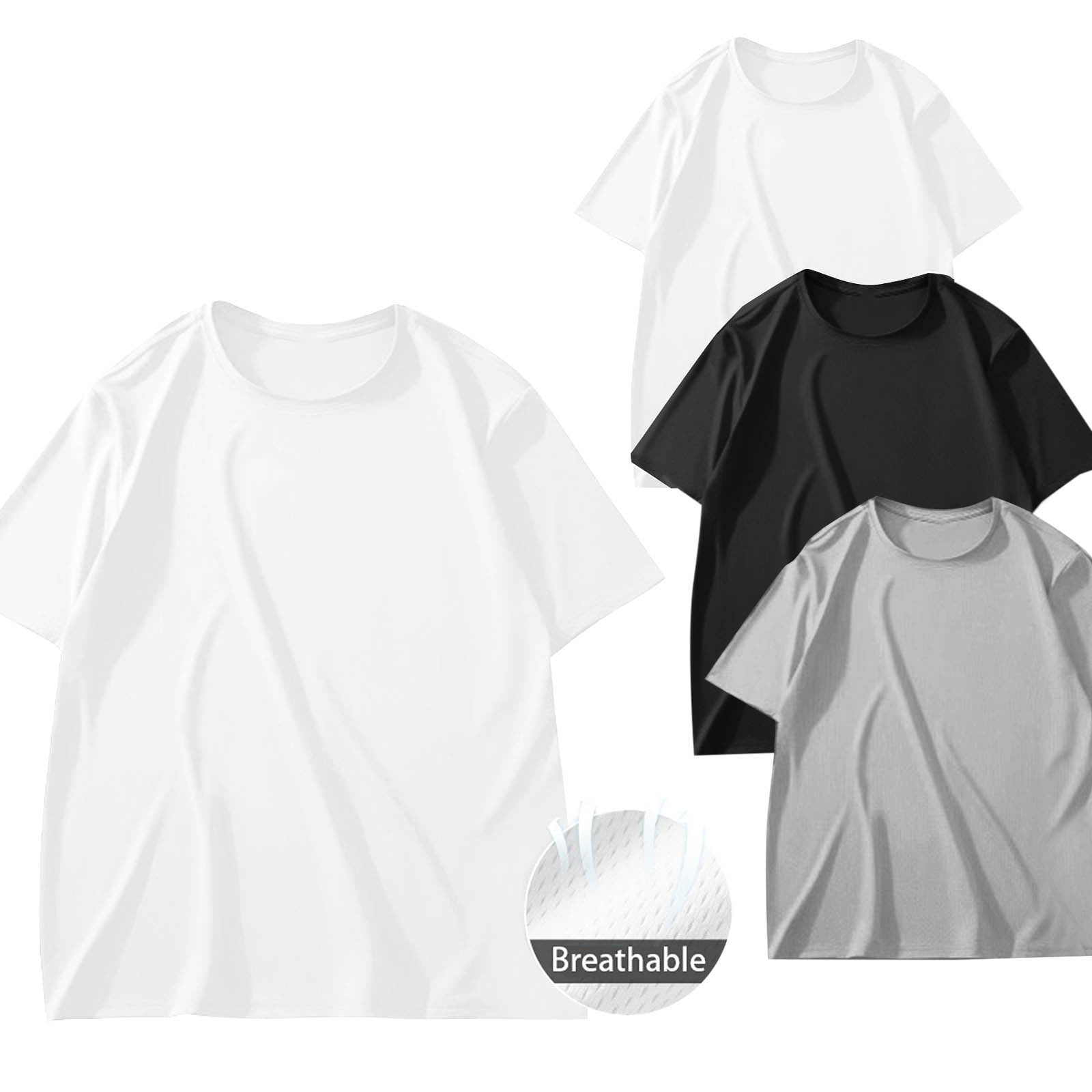 Fanxing 3 Pack Big And Tall T Shirts M White Men's Muscle T Shirts Stretch Short Sleeve Round ...