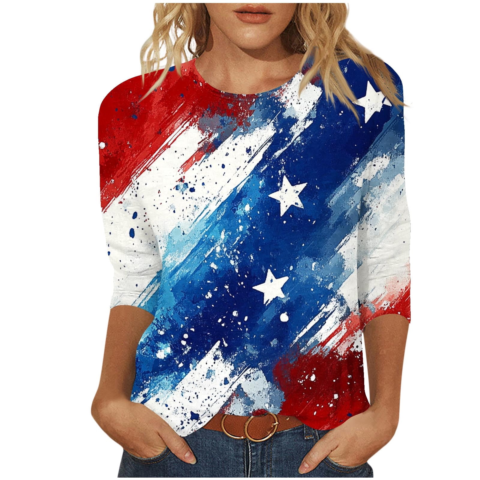 Fanxing American Flag Shirts for Women 2025 Summer Fourth July ...