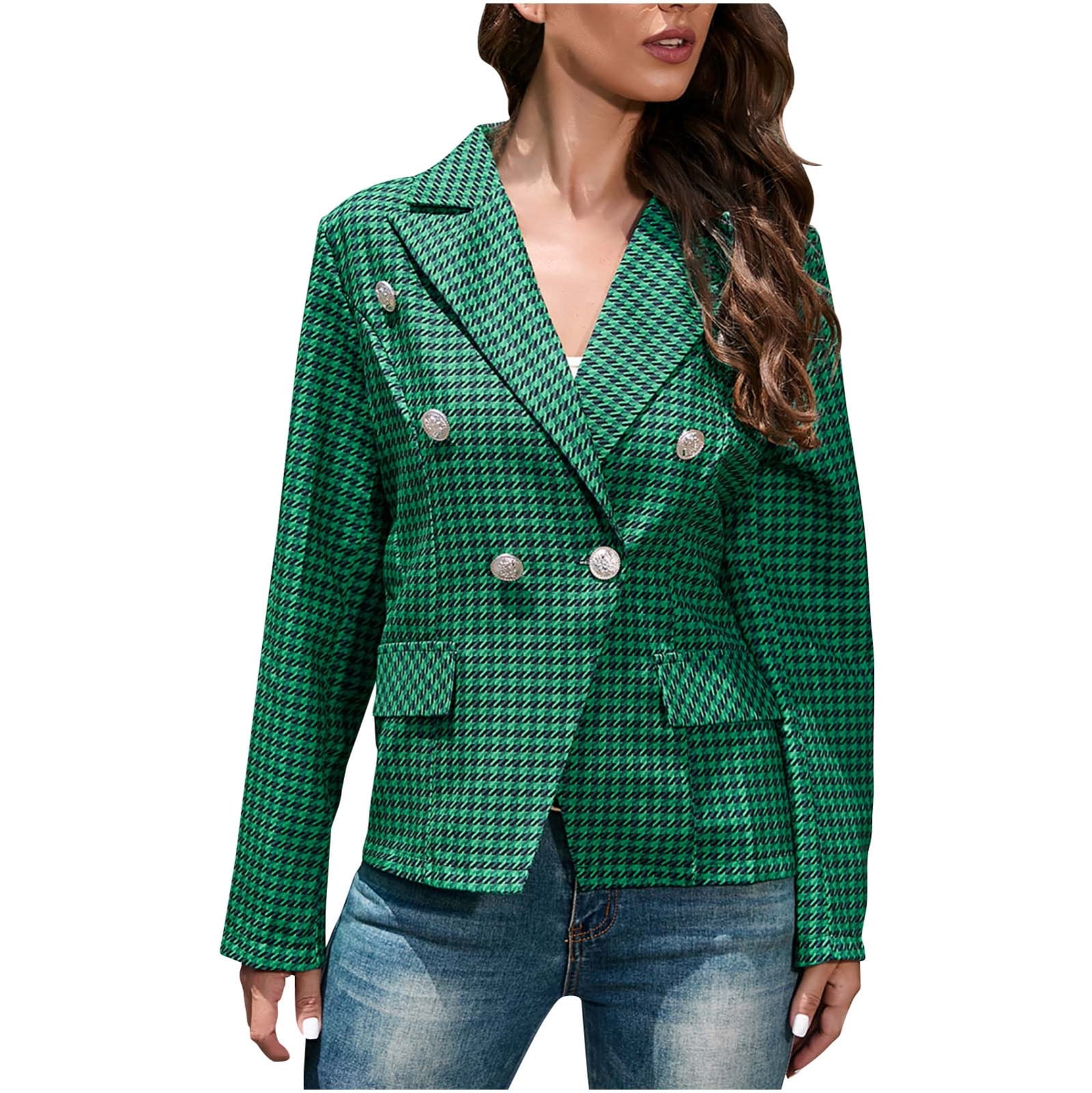 Fanxing Blazer Clearance Plaid Tweed Blazer Jacket for Women Casual ...