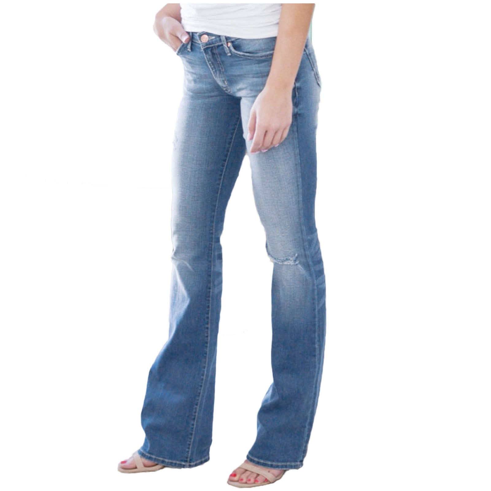 Fanxing Bootcut Jeans for Women 2025 Retro Mid Rise Wide Leg Solid ...