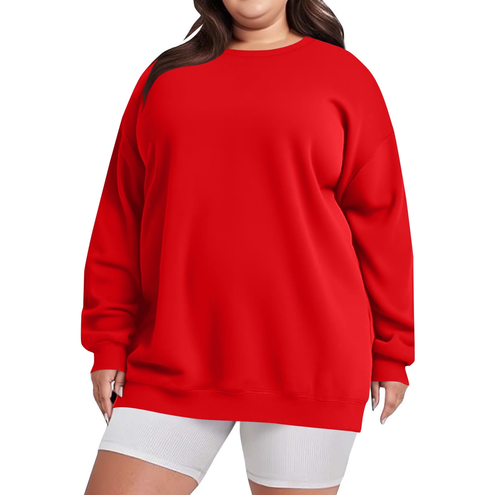 QHRMKOG Womens Sweatshirt Fall Oversized Full Length Sleeve Crewneck ...