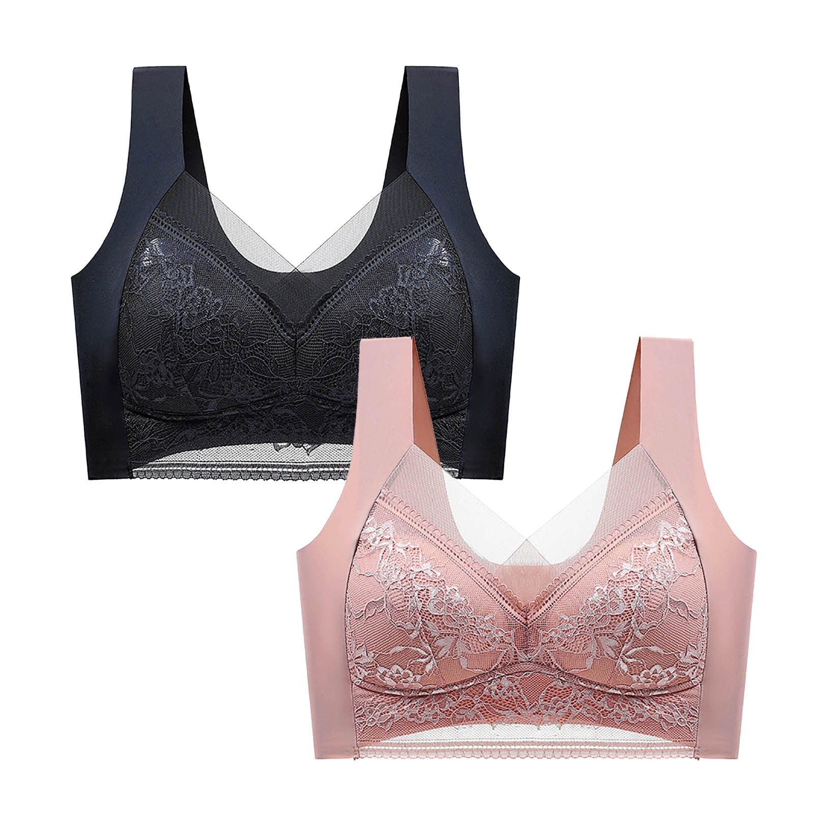 Fanxing Bras for Women 2PC Wirefree Corset Bra Front Cross Side Buckle ...