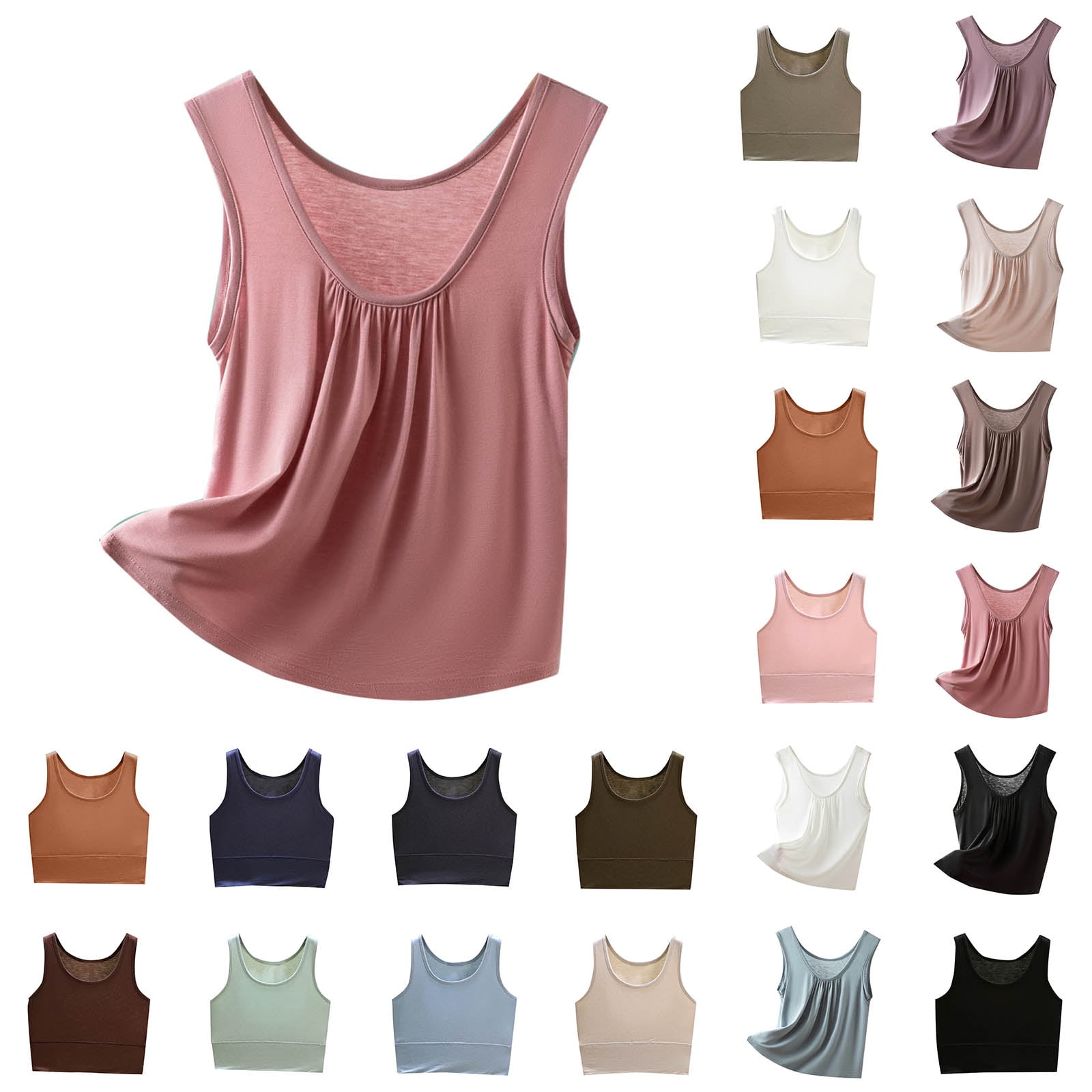 Fanxing Built in Bra Tank Tops for Women V Neck Camisole Padded Workout ...