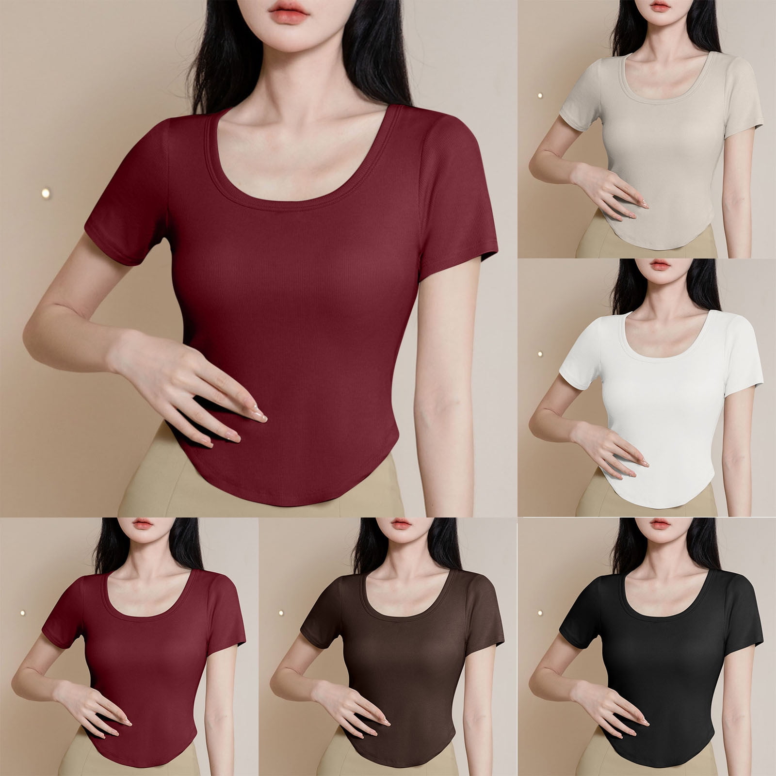 Fanxing Built in Bra Tops for Women Workout Yoga Shirts Lounge Short ...