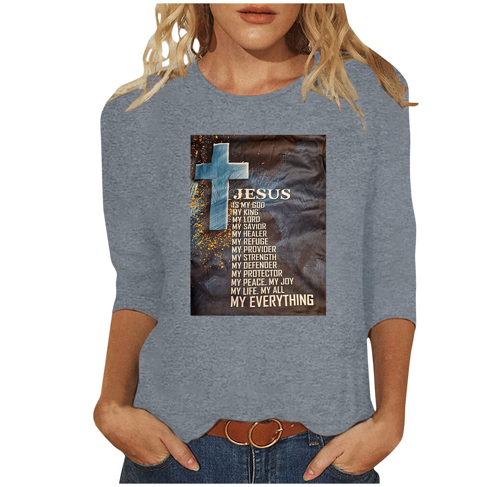 Fanxing Christian Shirts for Women Plus Size Cross Jesus Shirt Short ...