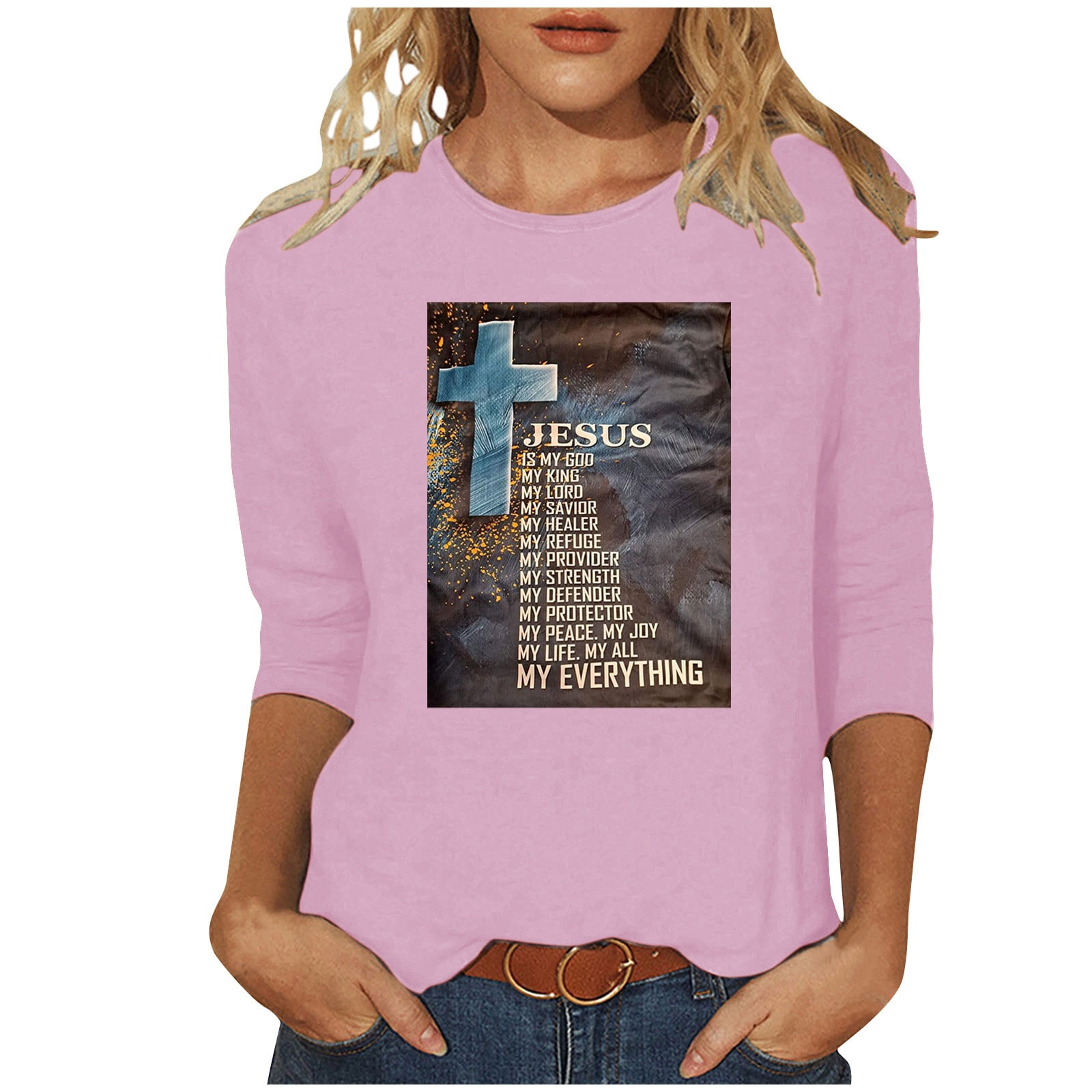 Fanxing Christian Shirts for Women Plus Size Cross Jesus Shirt Short ...