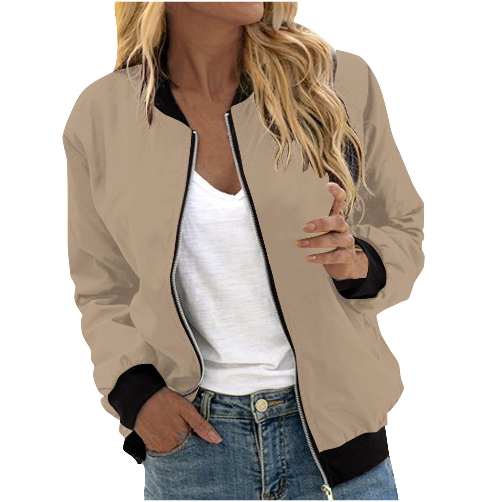 Fanxing Clearance 2025 Zipper Bomber Jacket for Teen Girls Lightweight ...