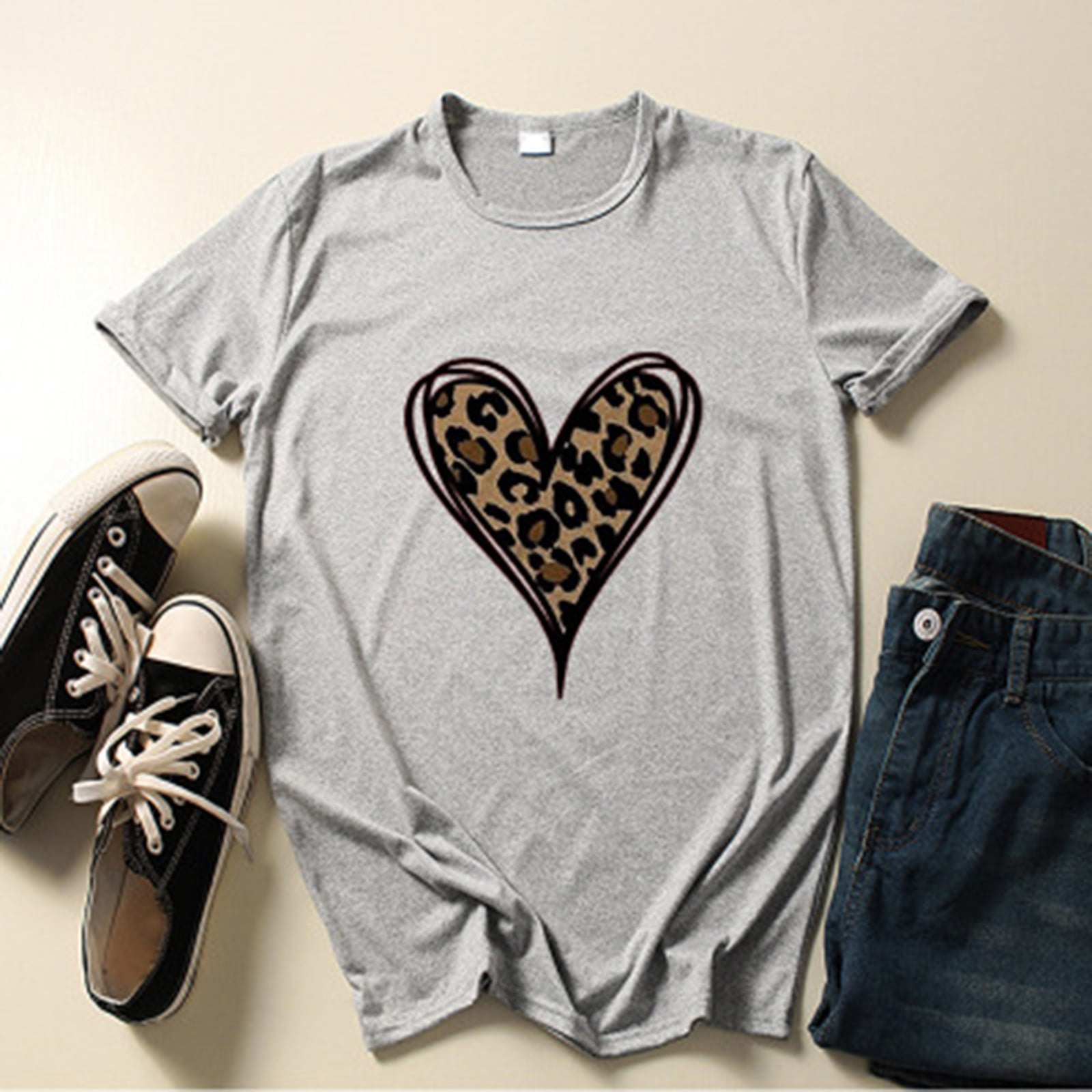 Fanxing Clearance 2025 Teen Girls Oversized Tshirt Heart Pattern ...