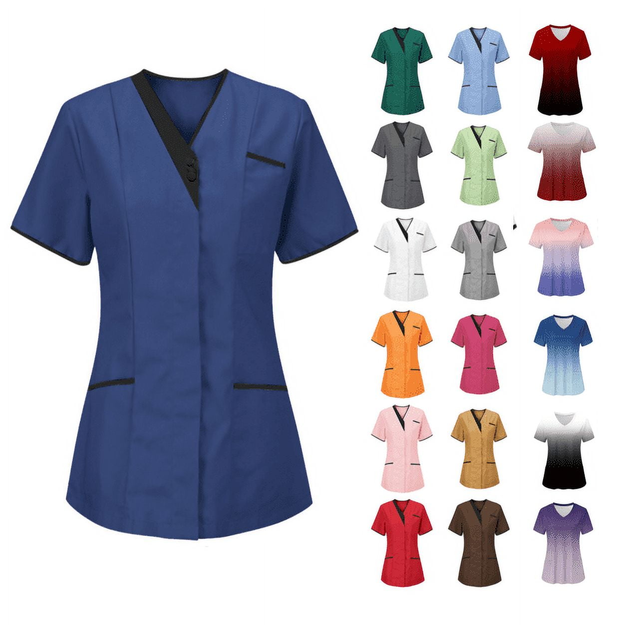 Fanxing Clearance 2025 Stretch Scrubs Tops Womens Gradient Print V Neck ...