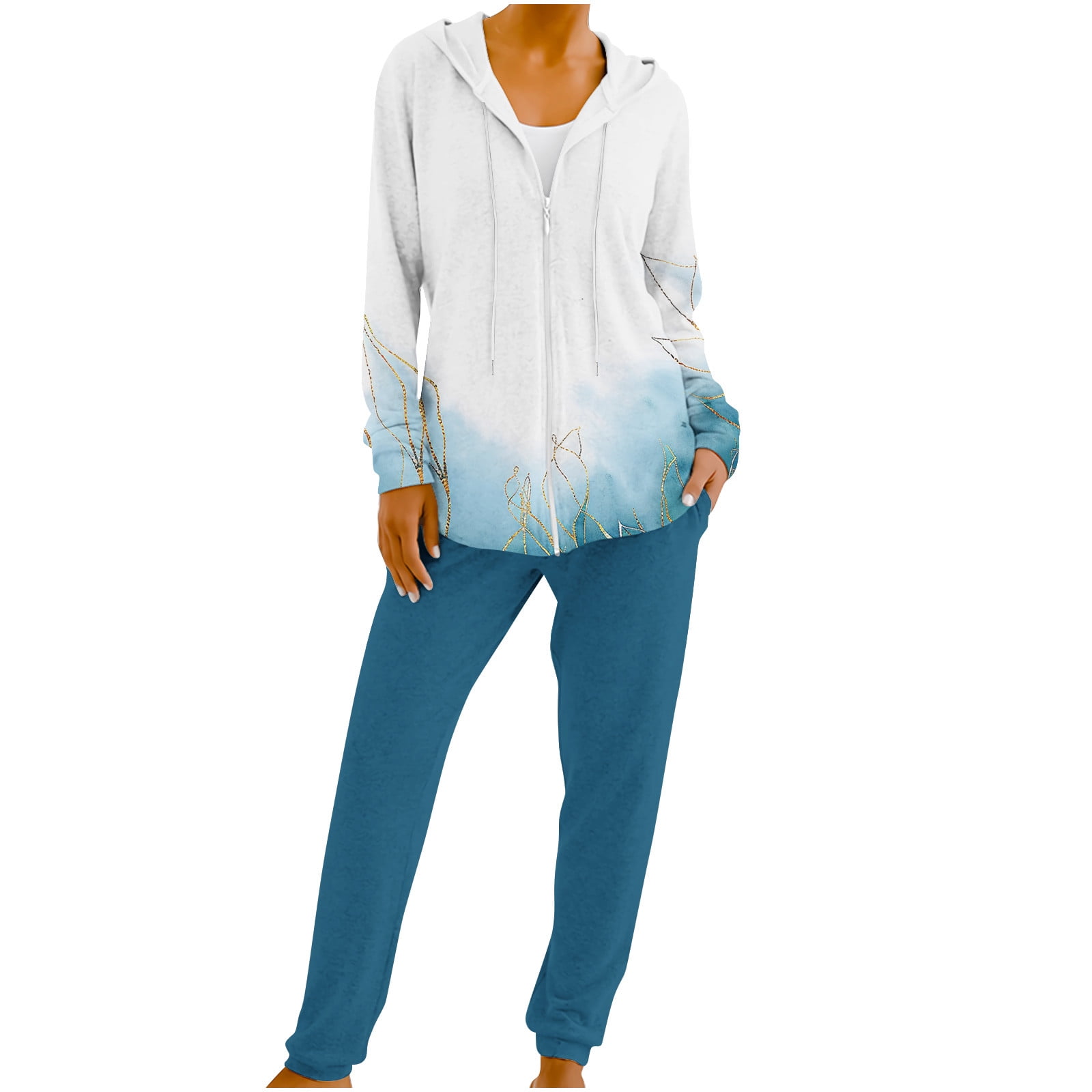 Fanxing Clearance 2025 Two Piece Sweatsuit Womens Plus with Zip Up ...