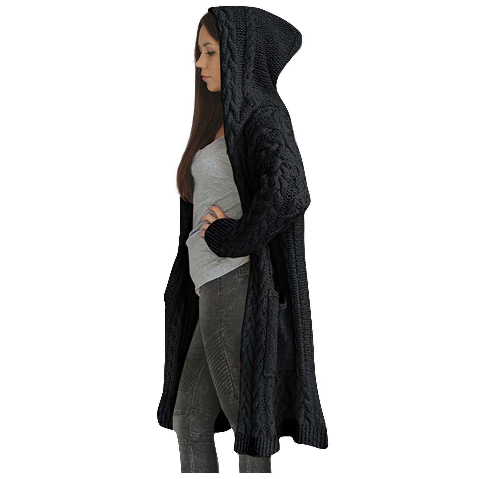 Fanxing Women's Cable Knit Hooded Sweater Cardigan Coats Fall Winter ...