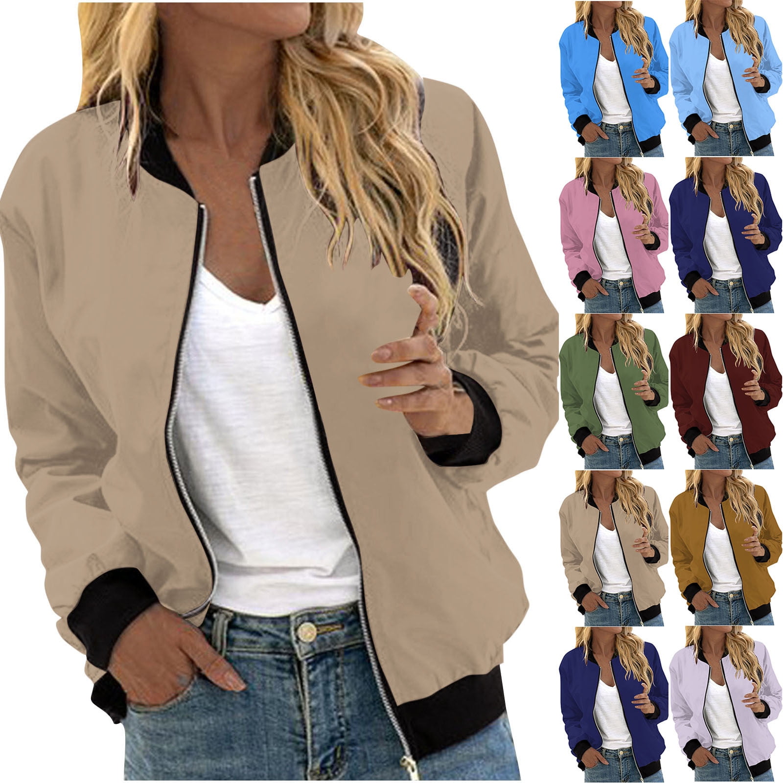 Fanxing Clearance 2025 Zipper Bomber Jacket for Teen Girls Lightweight ...