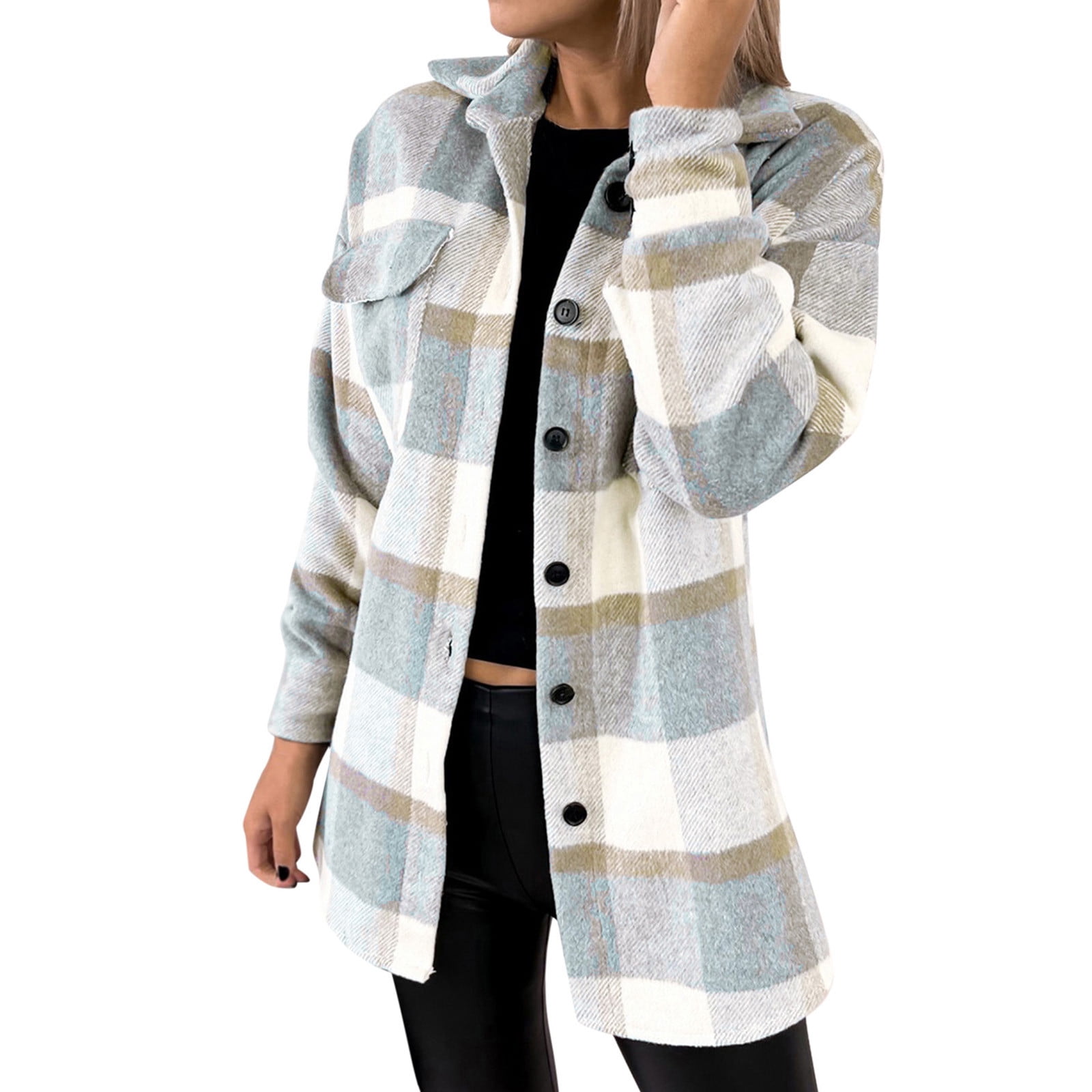 Fanxing Women's Fall Plaid Coats Brushed Shacket Jackets Oversized ...