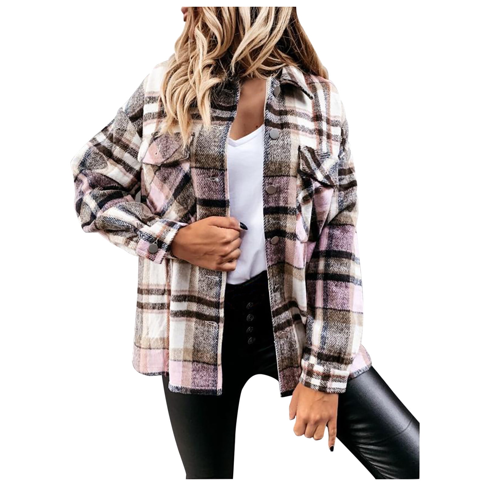 Fanxing Winter Plus Size Women's Shacket Jackets with Pockets, Trendy ...