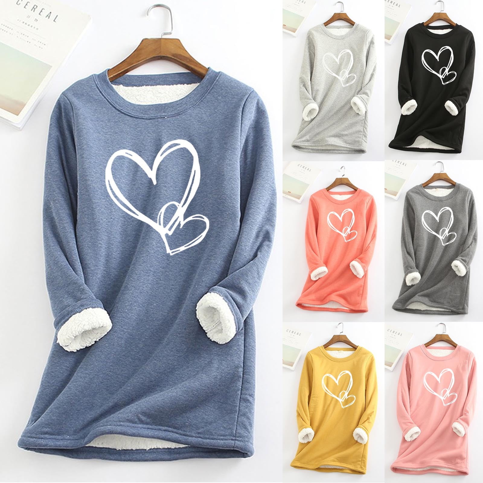 Fanxing Fleece Lined Thermal Shirts for Women Cute Heart Long Sleeve ...