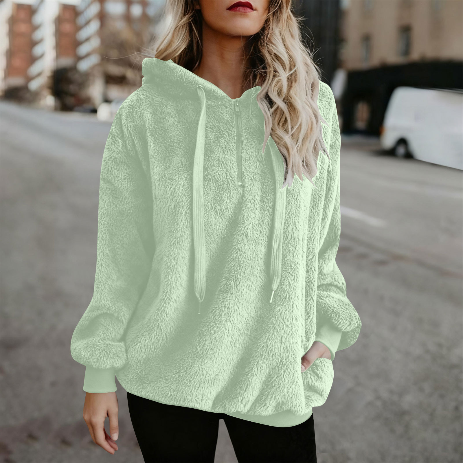 Fanxing Fuzzy Hoodies Pullover for Women Plus Size Quater Zip Fleece ...