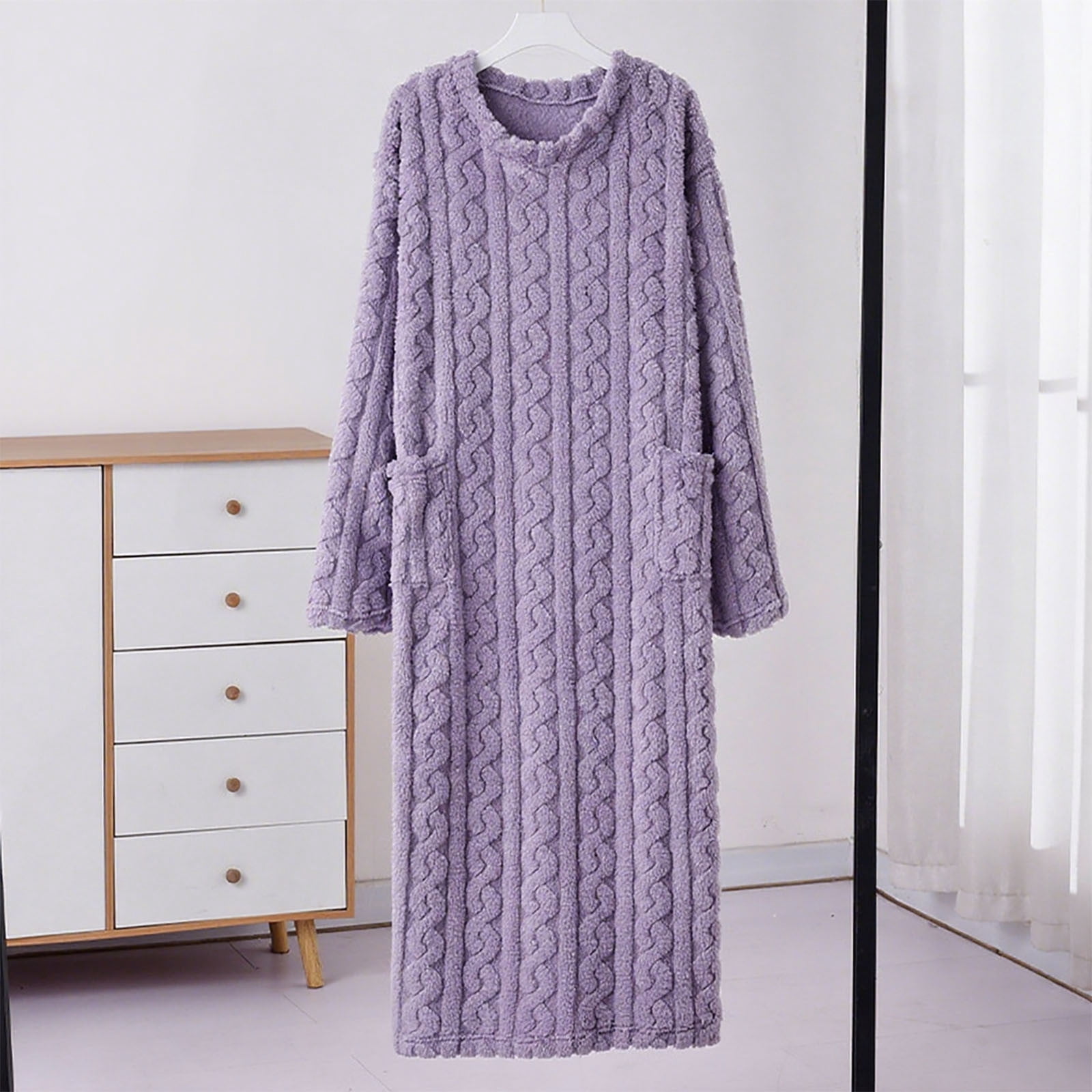 Fanxing Fuzzy Nightgown for Women Crewnew Plush Fleece Pullover ...