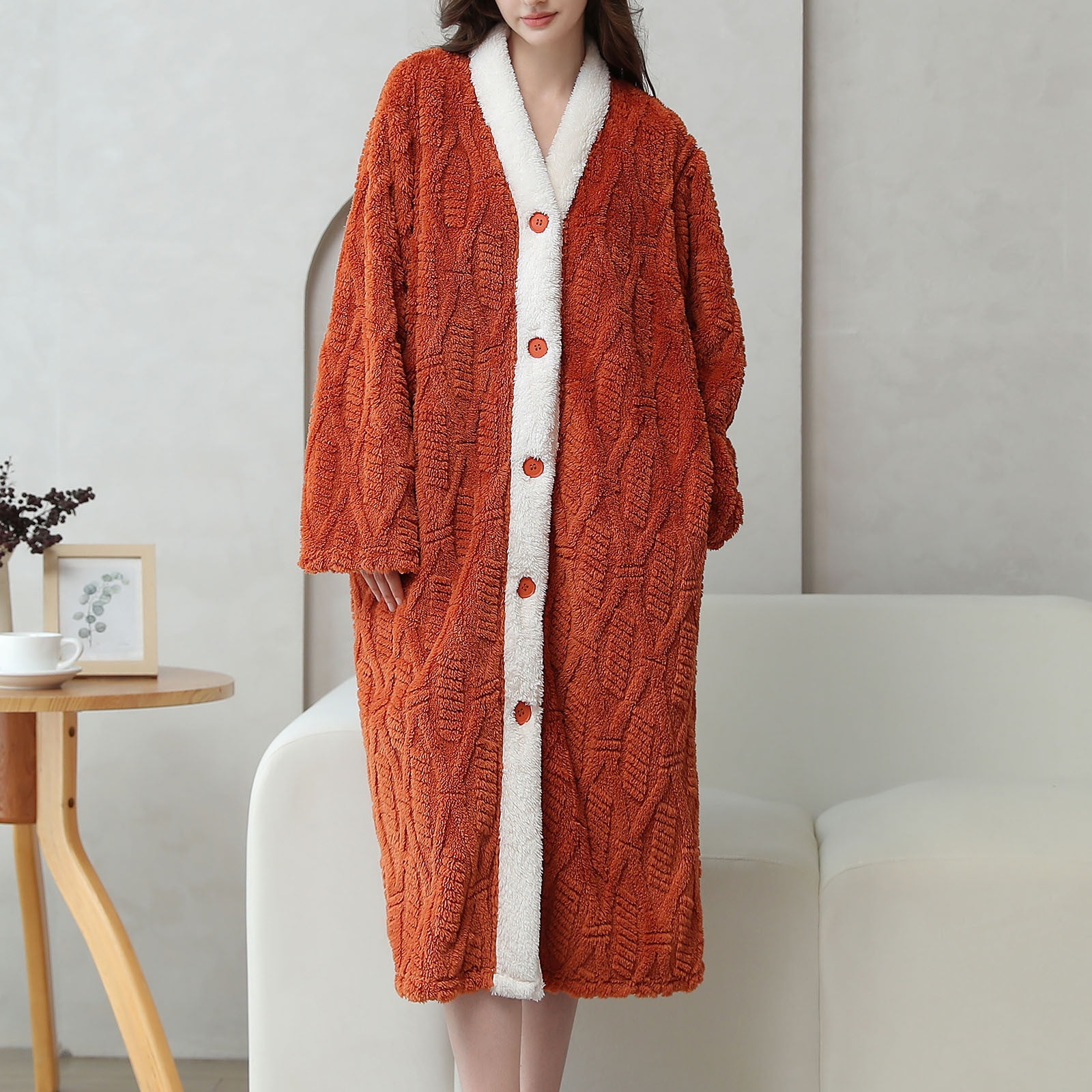 Fanxing Fuzzy Soft Robes for Women, Long Plush Jacquard Warm Bathrobes ...