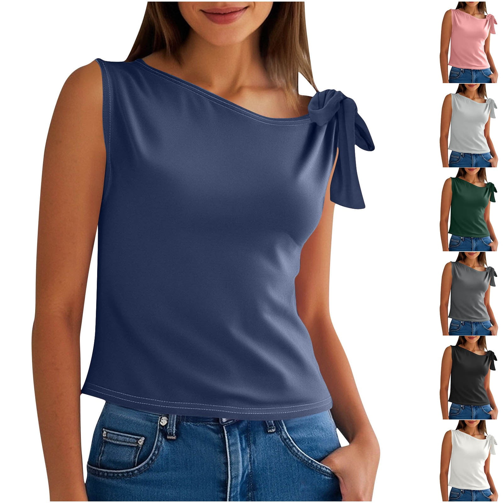 Fanxing Gray Womens Summer Going Out Tank Tops M Asymmetrical Shoulder ...
