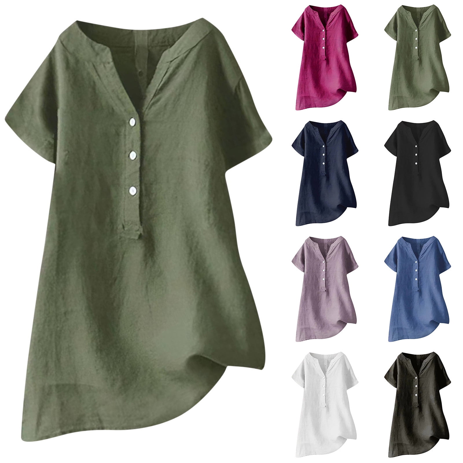 Fanxing Hot Pink 3/4 Sleeve Shirts for Curvy Women Plus Size V Neck ...