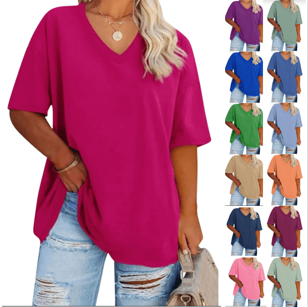 Fanxing Ladies Plus Size Tshirts 3xl Purple Oversized V Neck Short ...