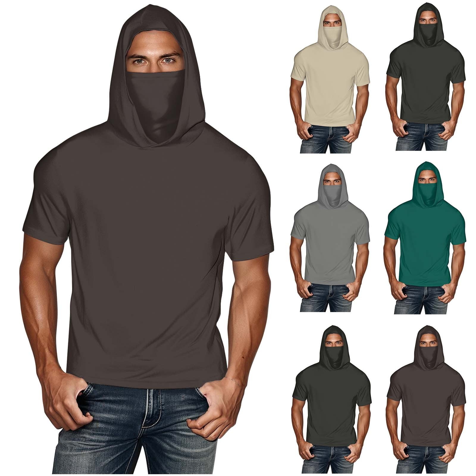 Fanxing Men Cooling Sun Shirts with Mask Big and Tall Rash Guards Short ...