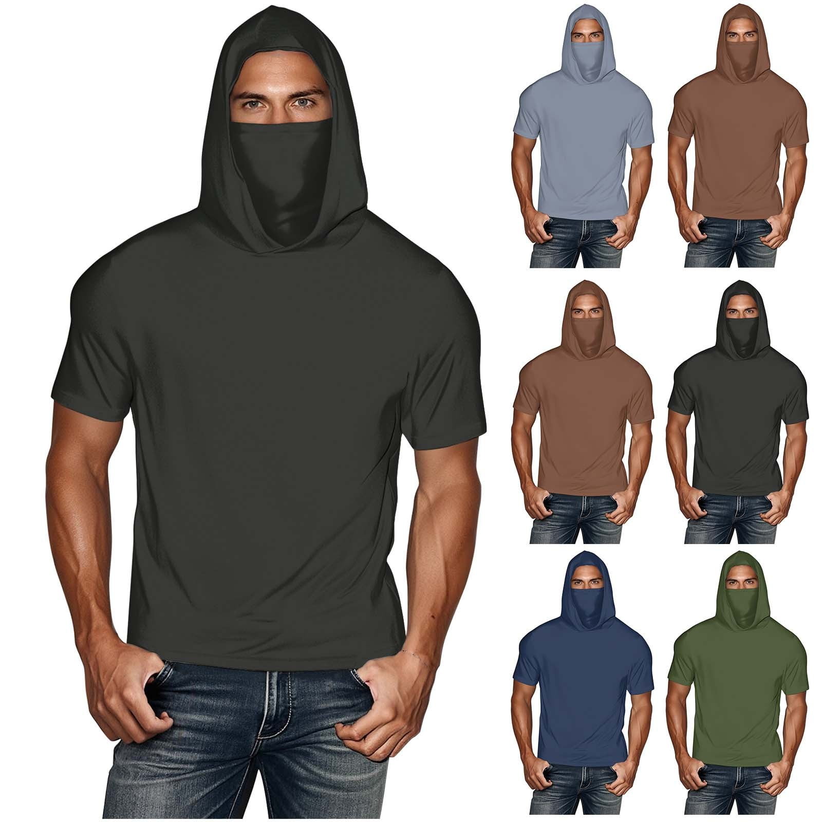 Fanxing Men Cooling Sun Shirts with Mask Big and Tall Rash Guards Short ...