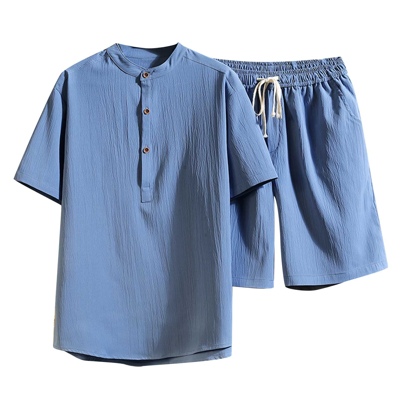 Fanxing Men Linen Sets Outfits 2 Piece Shorts, Men's Polo Shirt and ...