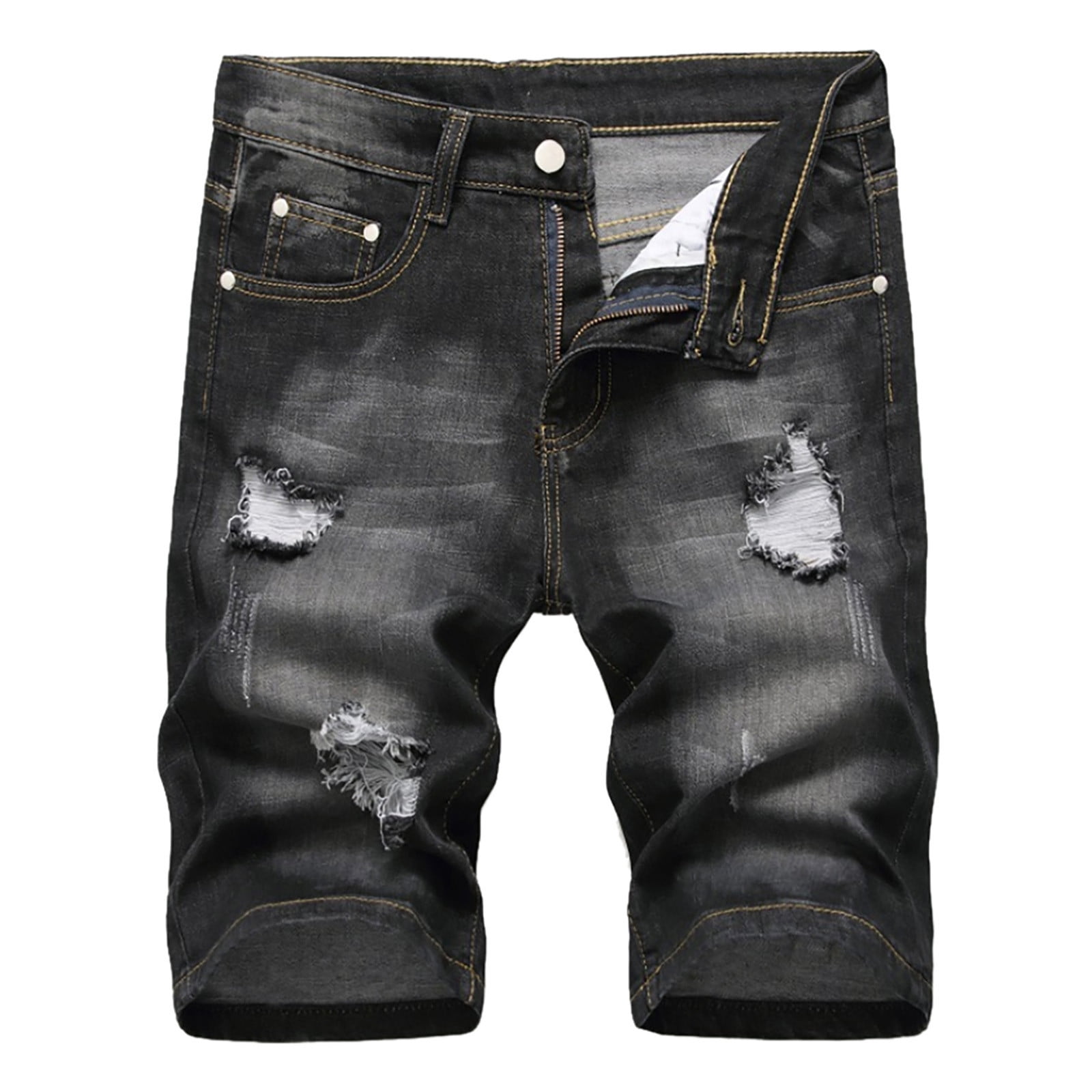 Fanxing Men's Casual Denim Shorts (No Belt) Petite Ripped Denim Shorts ...
