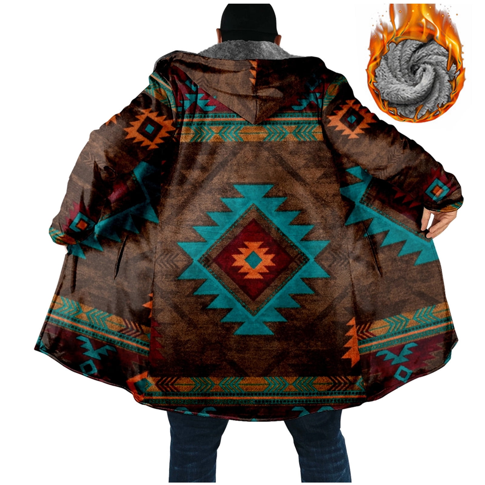 Fanxing Men's Casual Vintage Ethnic Aztec Fleece Coat Western Warm Sherpa Lined Long Jackets ...
