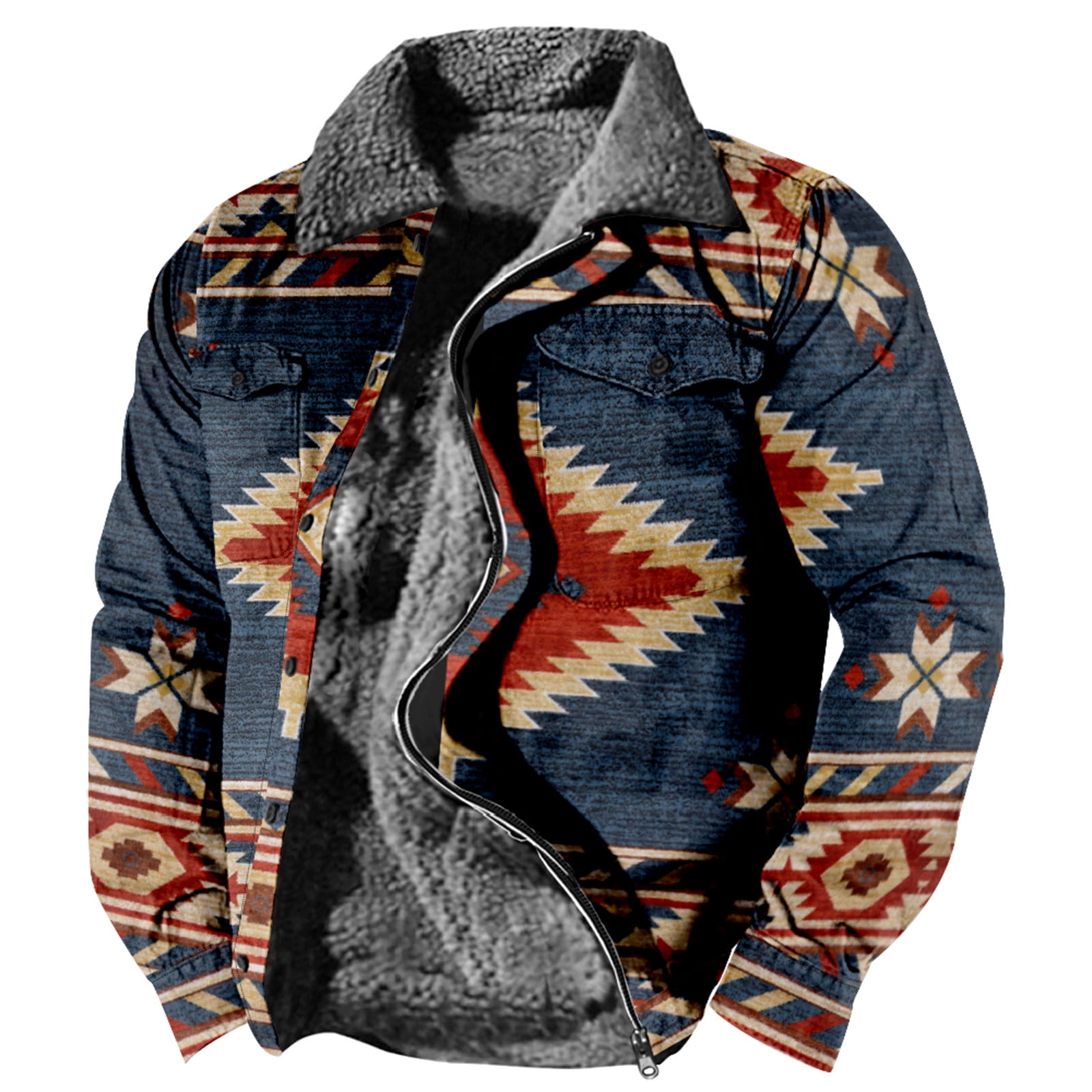 Fanxing Men's Western Aztec Vintage Fleece Lined Jackets Plus Size Casual Button Down Winter ...