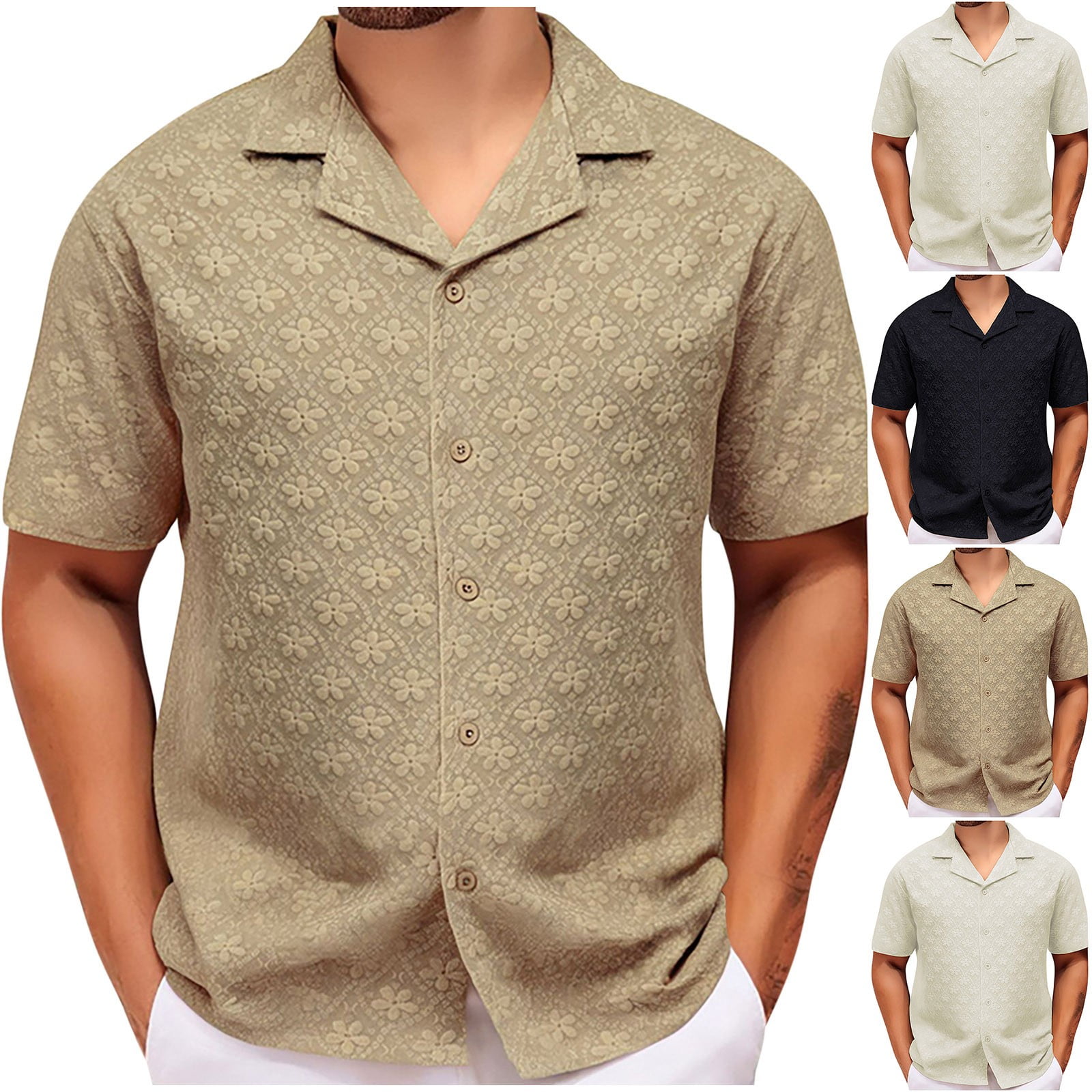 Fanxing Mens Button Down Shirts Black Casual Summer Button Down Shirt ...