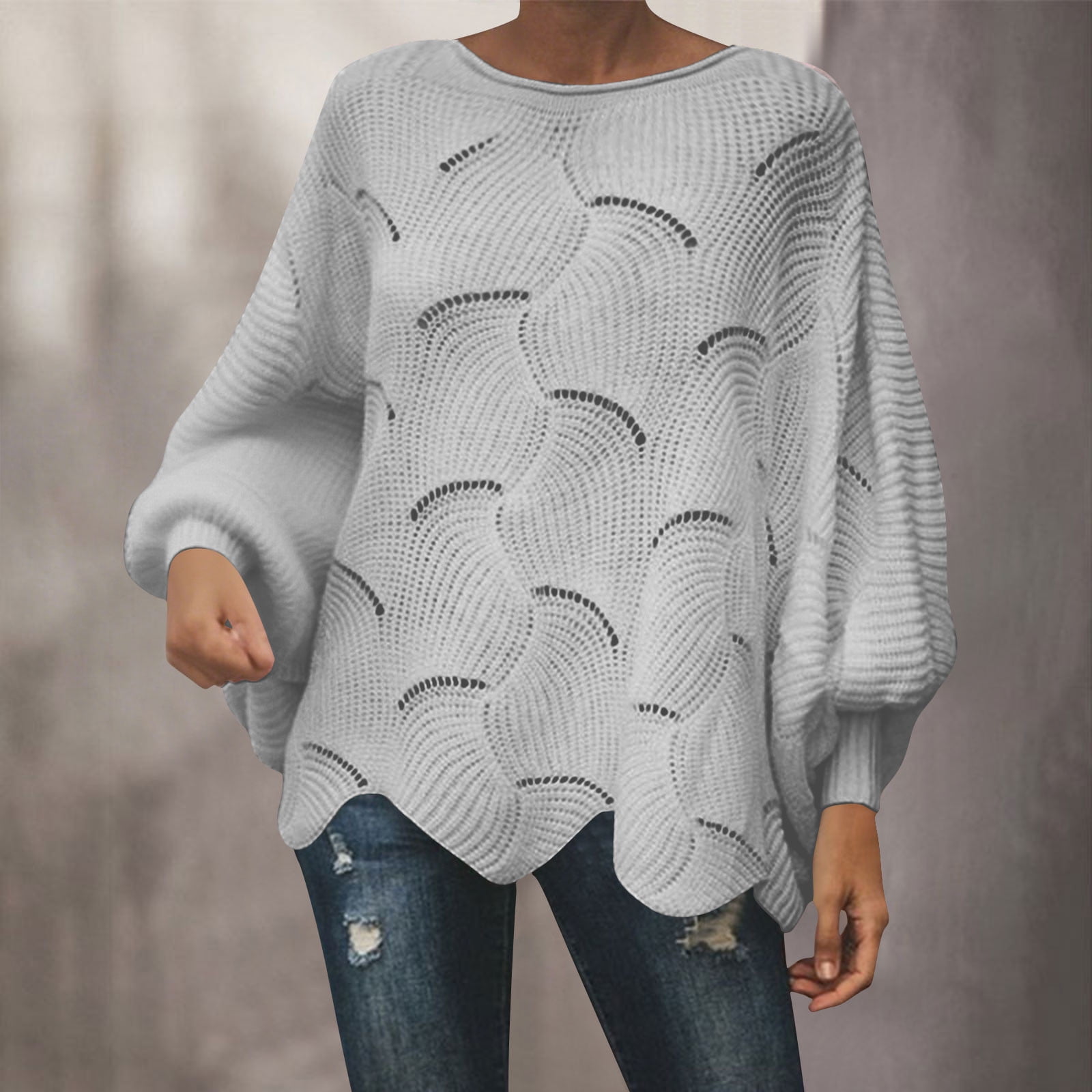 Fanxing Oversized Pullover Sweaters for Women Plus Size Hollow Out ...