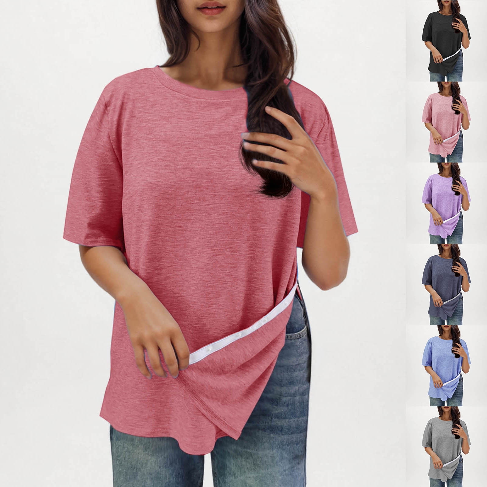 Fanxing Oversized Split Hem T Shirts for Women Summer Casual Short ...